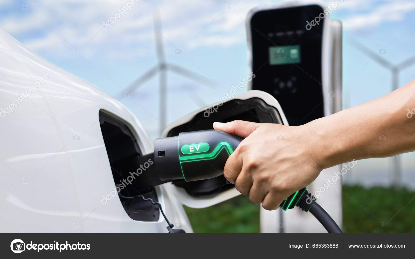 Hand Insert Charger Recharge Electric Car Charging Station Wind Turbine ...