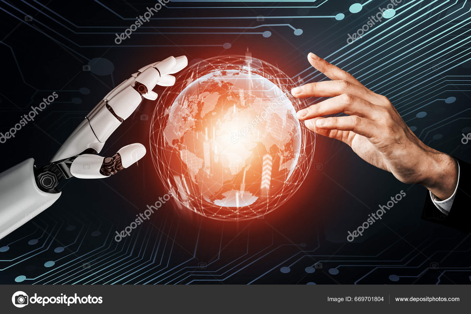 Rendering Futuristic Robot Technology Development Artificial Intelligence Machine Learning ...