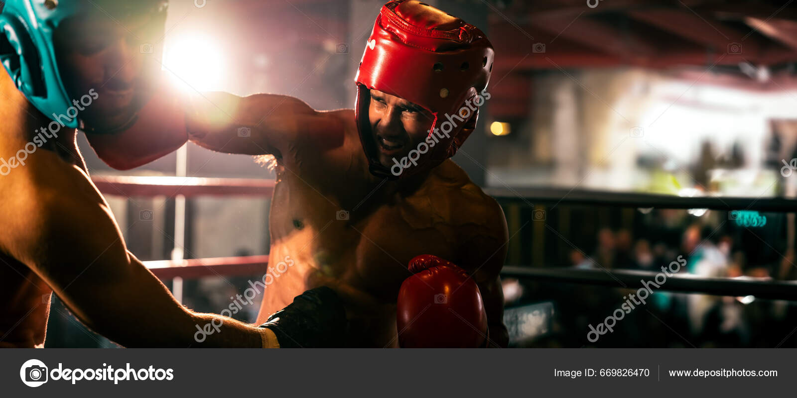 Two Athletic Muscular Body Boxers Safety Helmet Boxing Head Guard ...