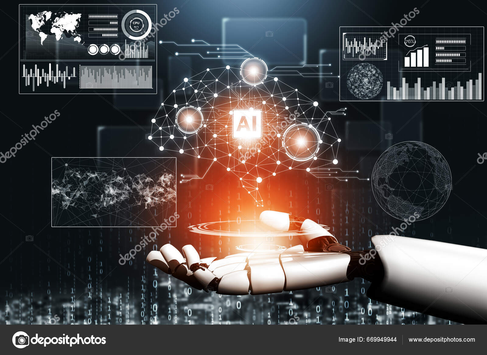 Rendering Futuristic Robot Technology Development Artificial Intelligence Machine Learning ...