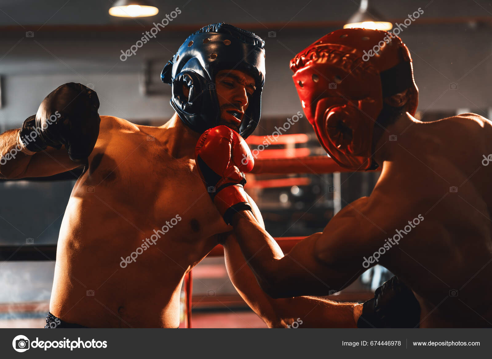 Two Athletic Muscular Body Boxers Safety Helmet Boxing Head Guard ...