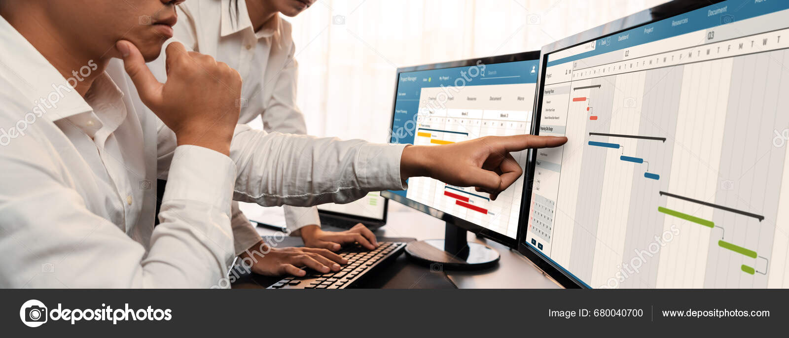 Project Management Team Coordinating Update Project Planned Schedule ...