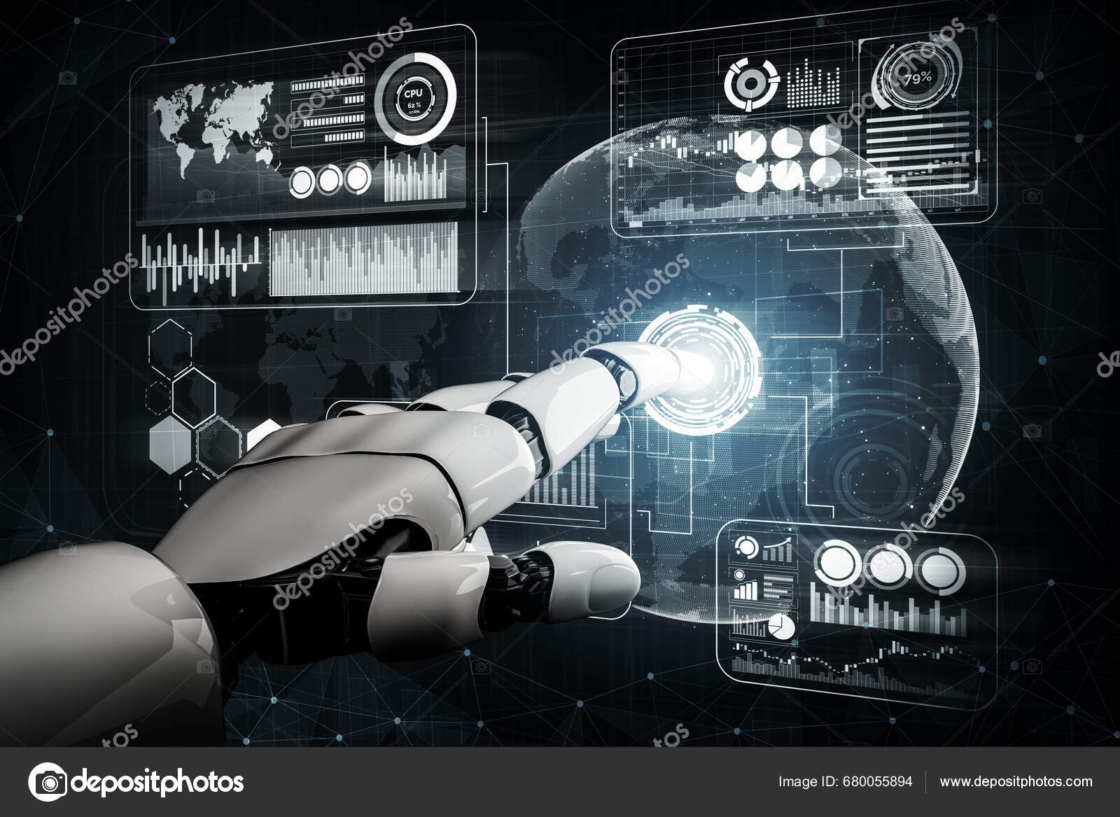 Rendering Futuristic Robot Technology Development Artificial Intelligence Machine Learning ...