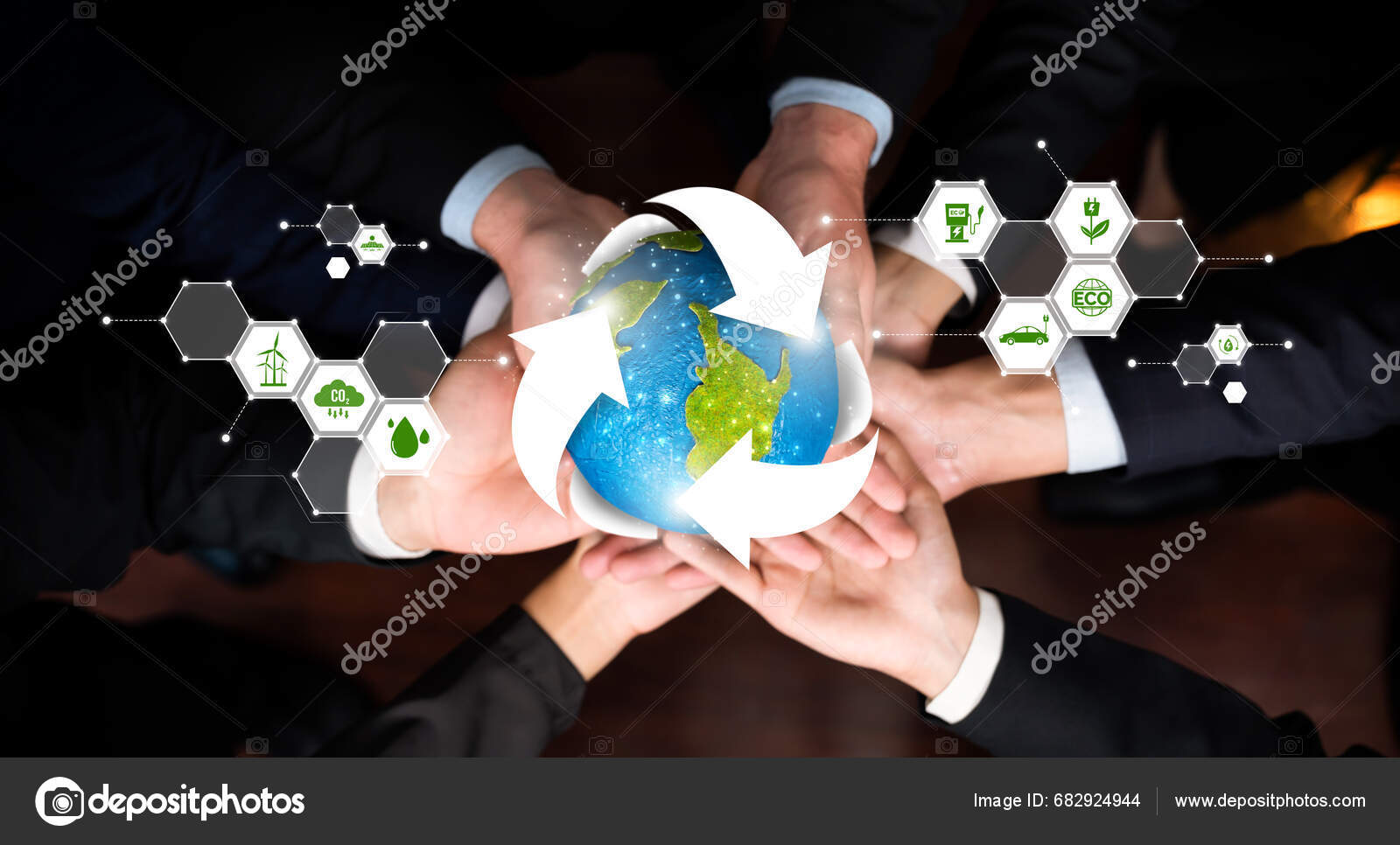 Business Partnership Holding Earth Globe Together Recycle Icon ...
