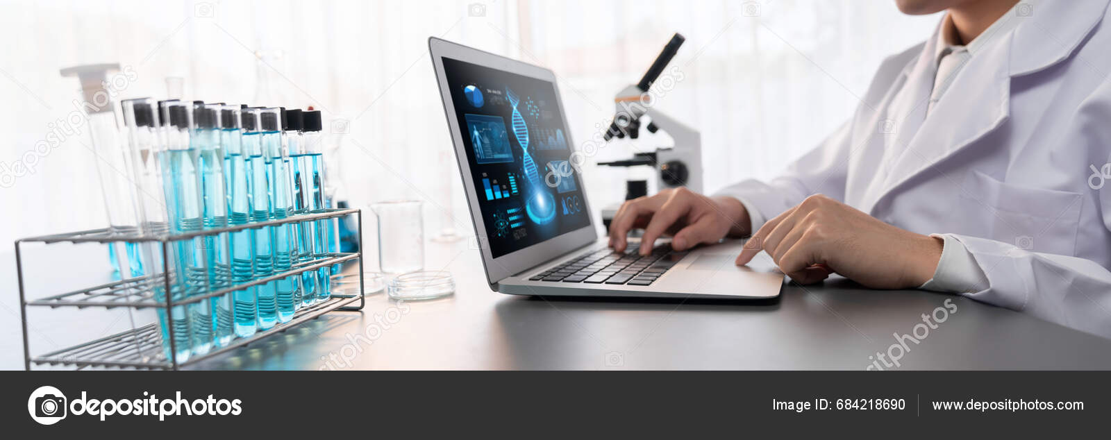 Scientist Working Advance Biotechnology Computer Software Study Analyze ...