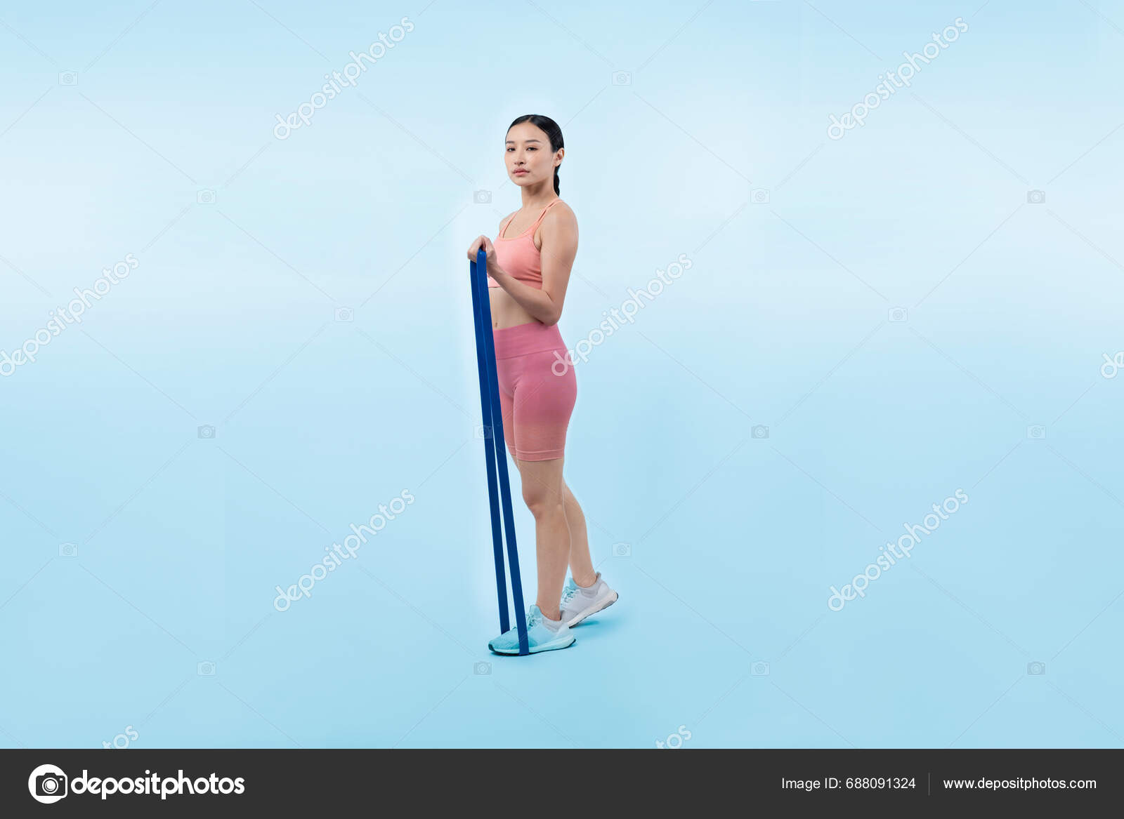 Vigorous Energetic Woman Sportswear Portrait Stretching Resistance