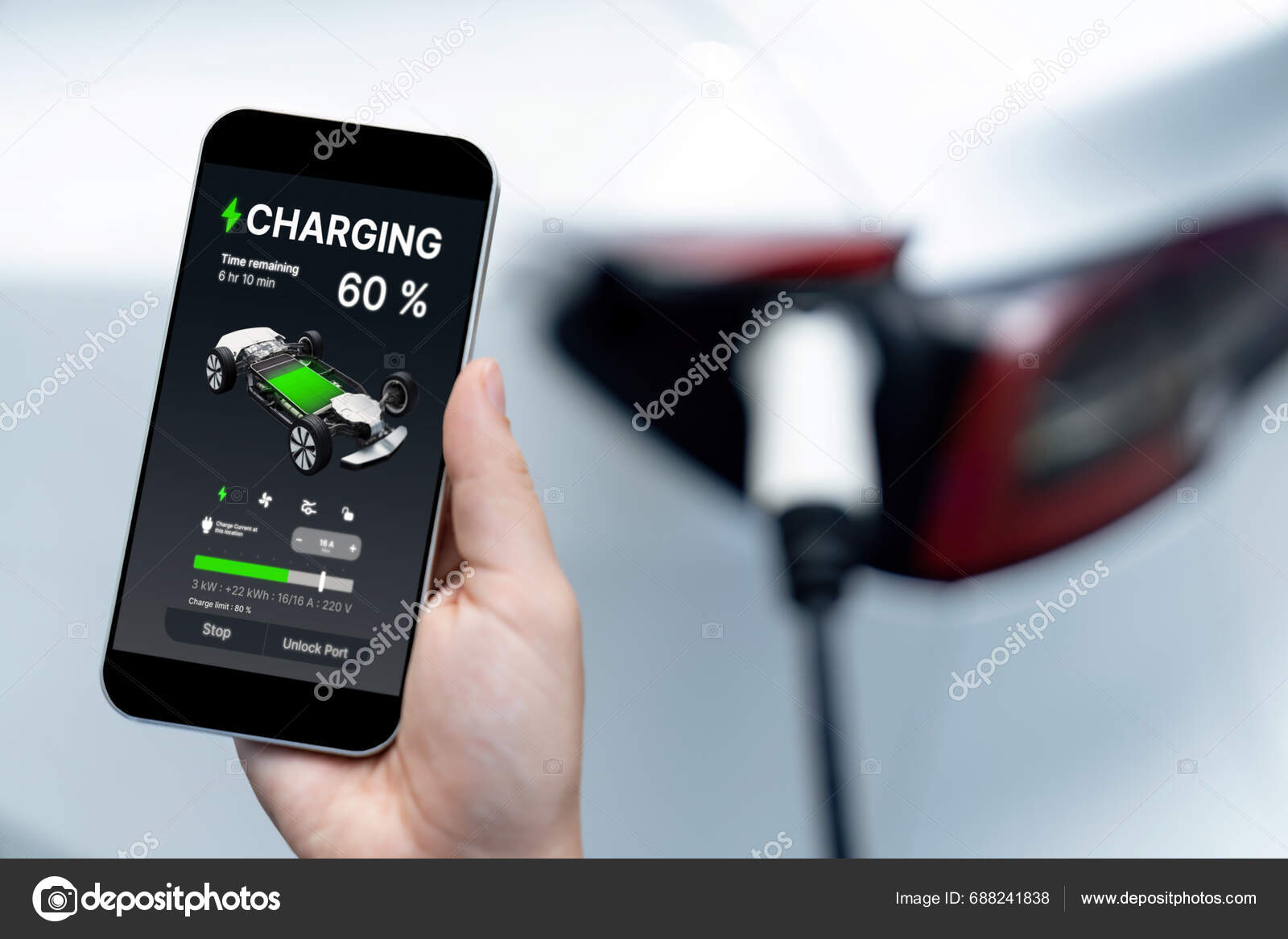 Hand Insert Charger Plug Electric Vehicle Recharge Car Battery Status ...