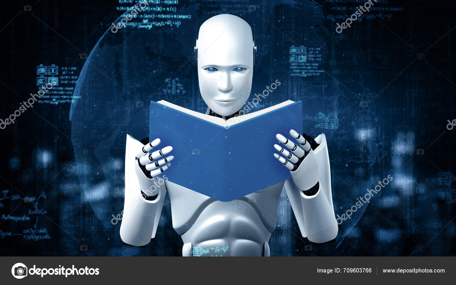 Xai Illustration Robot Hominoid Reading Book Solving Math Data ...