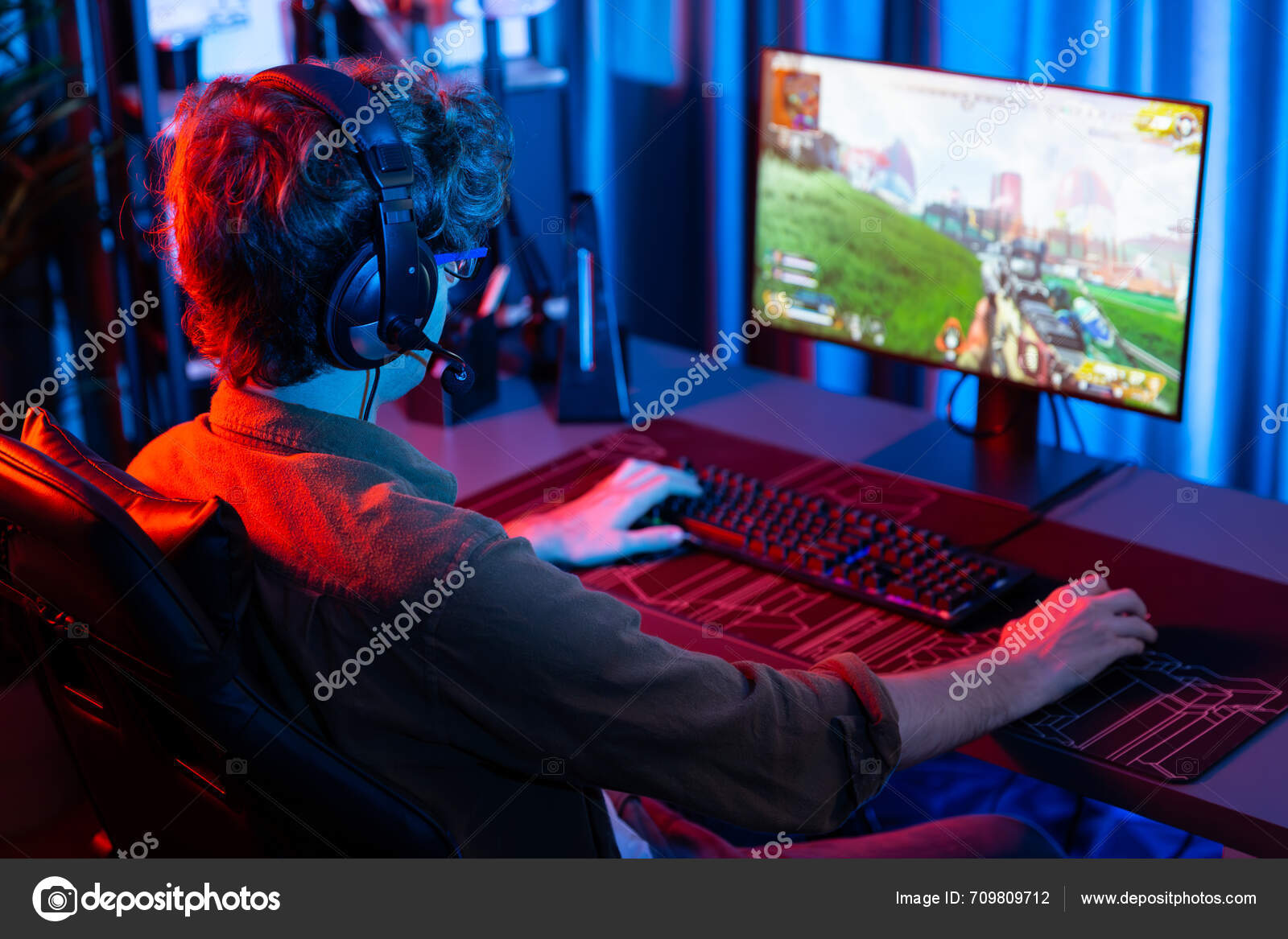 Host Channel Young Gaming Streamer Team Gamer Playing Battle Game ...