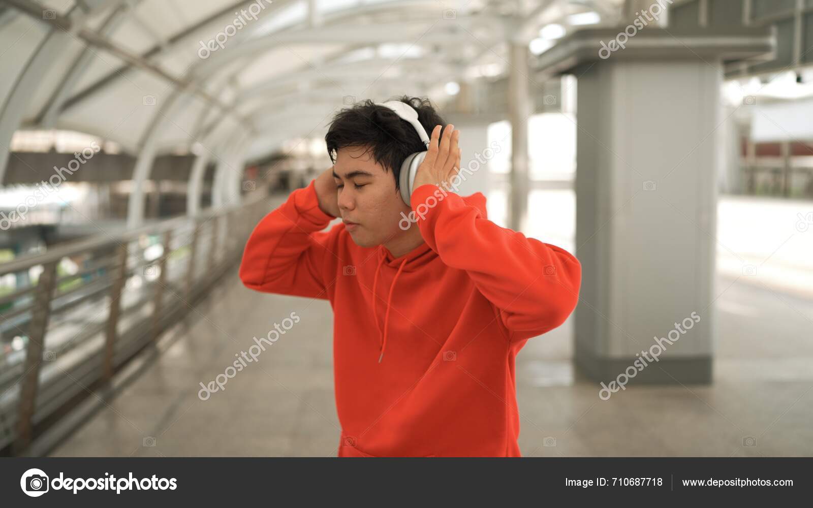 Dancer Listen Hip Hop Music While Sing Walking Corridor Handsome ...