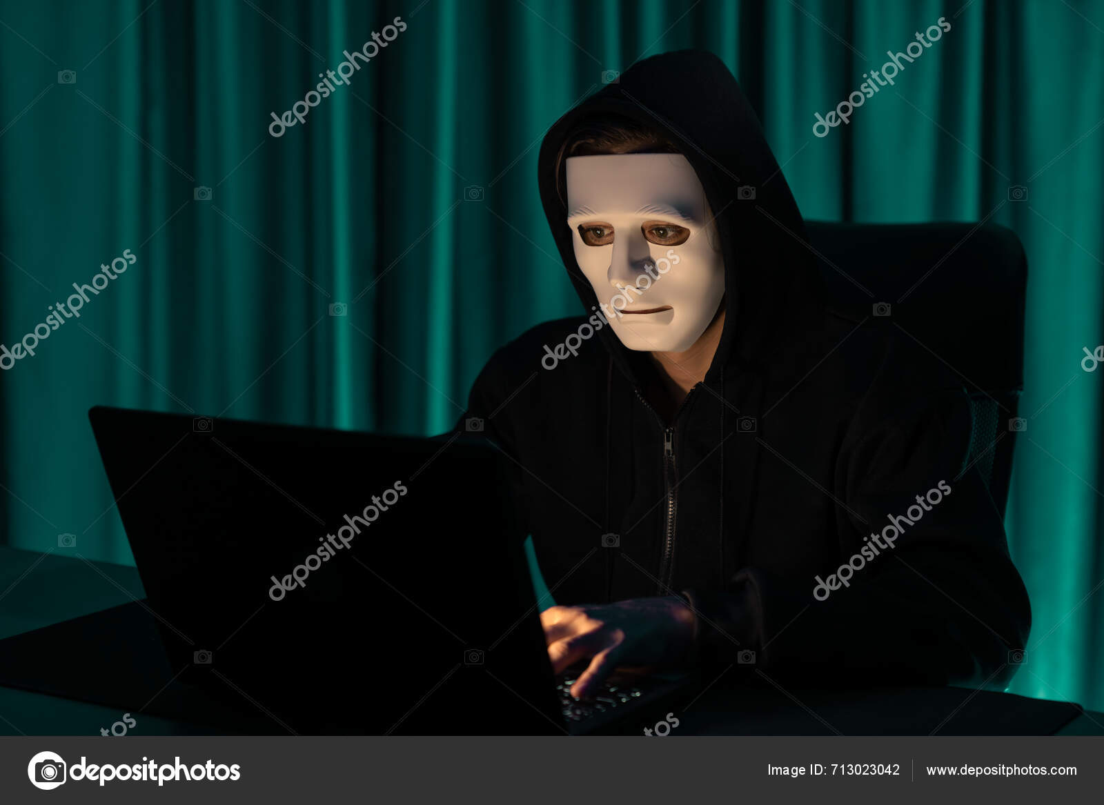 White Criminal Anonymous Mask Installing Coding Password Encryption Programming Hack — Stock ...