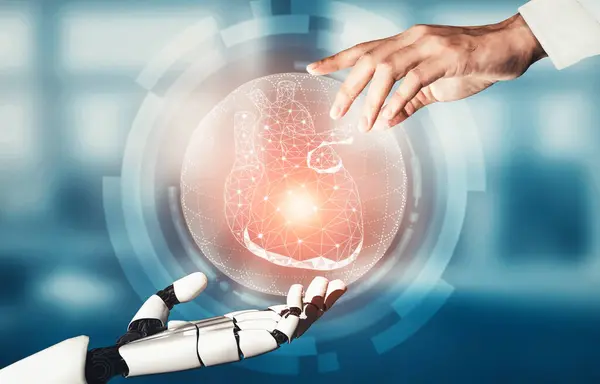 MLP 3D rendering medical artificial intelligence droid robot working in ...