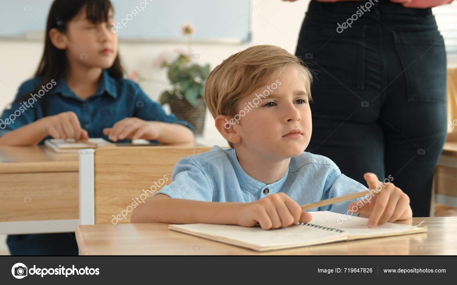 Caucasian Boy Looking Blackboard While Diverse Skilled Student Learning ...