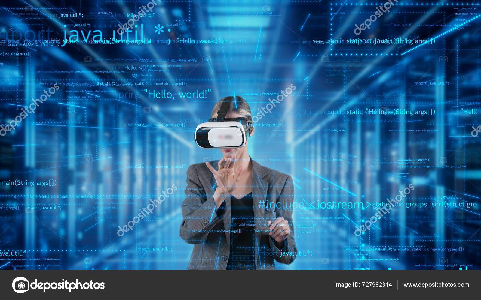 Woman Searching Coding Programing Update Finance Data World Shape ...