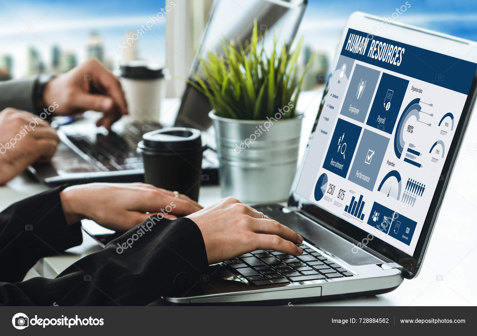 Human Resources Management Software Computer Screen Helping Human ...