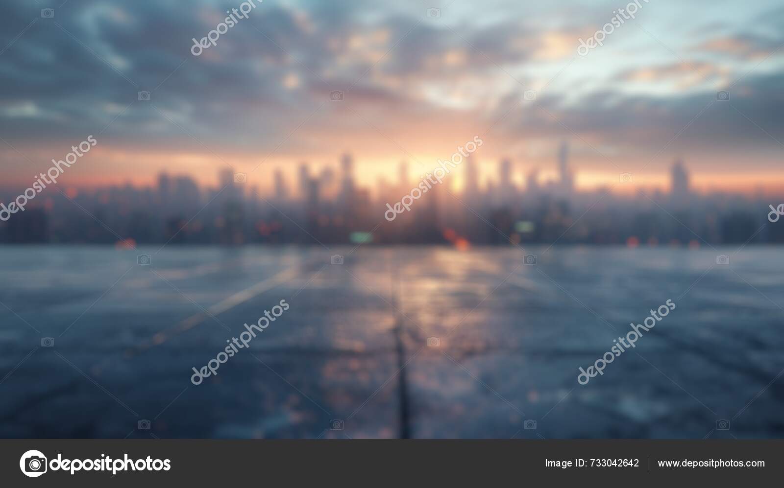 Blur Background Wet Rooftop View City Skyscraper View Blue Sky — Stock ...