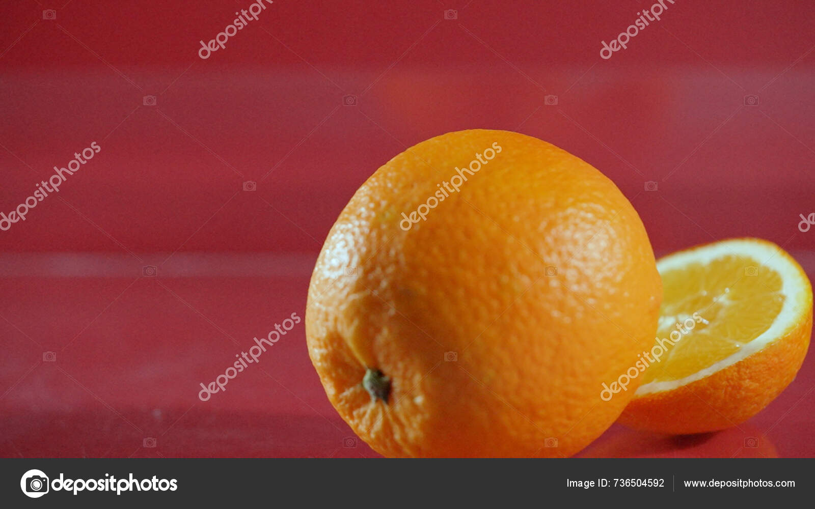 Close Orange Movement Rolling Stop Sliced Orange Separated Red ...