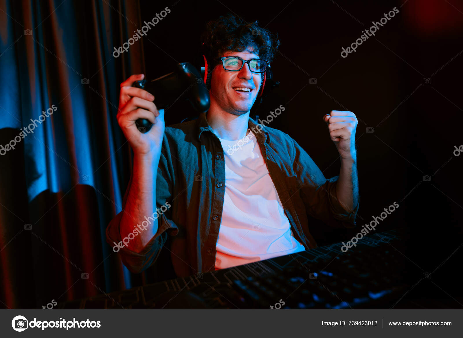 Smiling Young Gaming Streamer Team Playing Joystick Esport Online ...