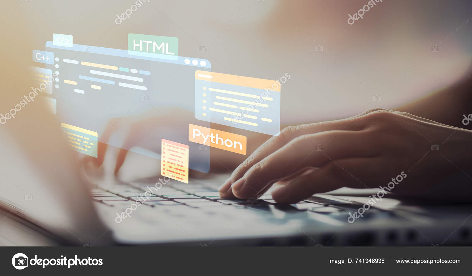 Software Developer Programmer Work Coding Digital Overlays Various Programming Languages — Stock
